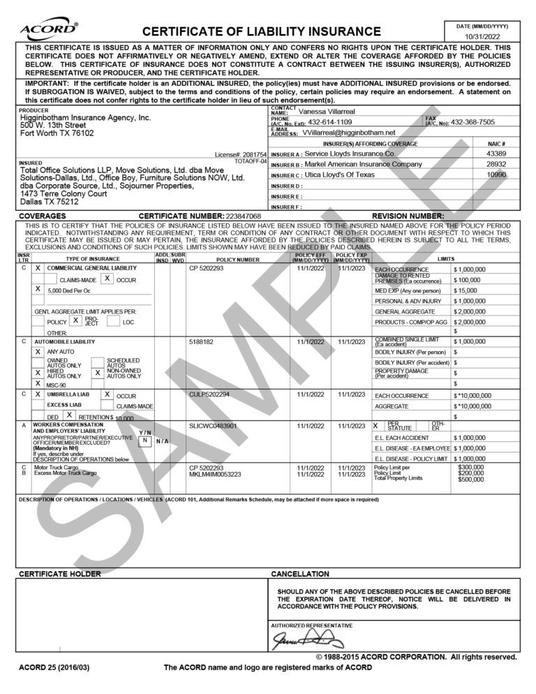Sample COI - Move Solution